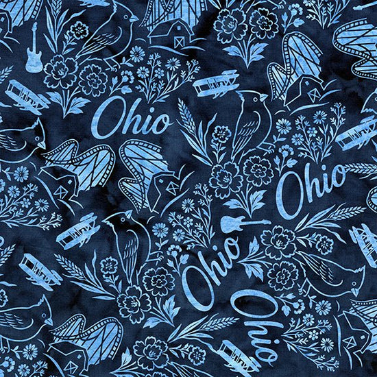 2026 All Ohio Shop Hop Fabric - Ohio Symbols Blue Navy SH200-585 ...